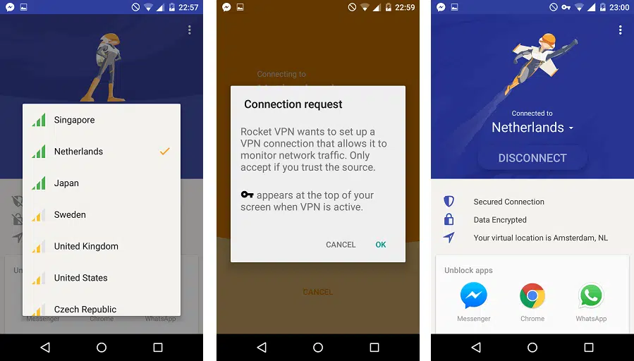 Rocket VPN allows mobile users to browse the web quickly and ...