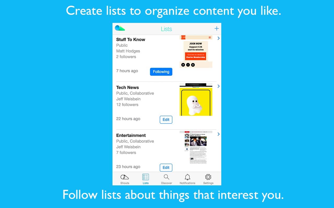 Shout app is perfect for curating and organizing content across the web