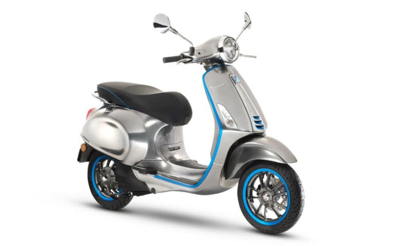 Piaggio is getting ready to launch a blue-accented Vespa Elettrica scooter