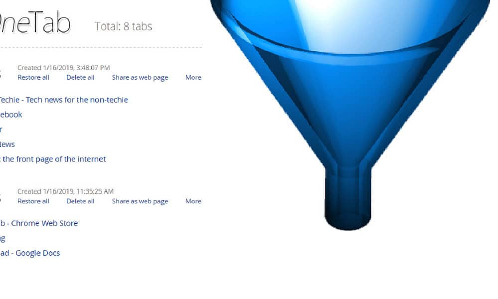 OneTab is a lightweight Chrome extension to manage your tab addiction