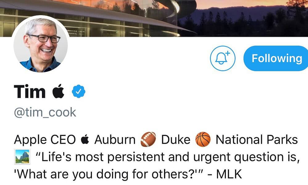 Tim Cook changed his display name on Twitter in a glorious subtweet