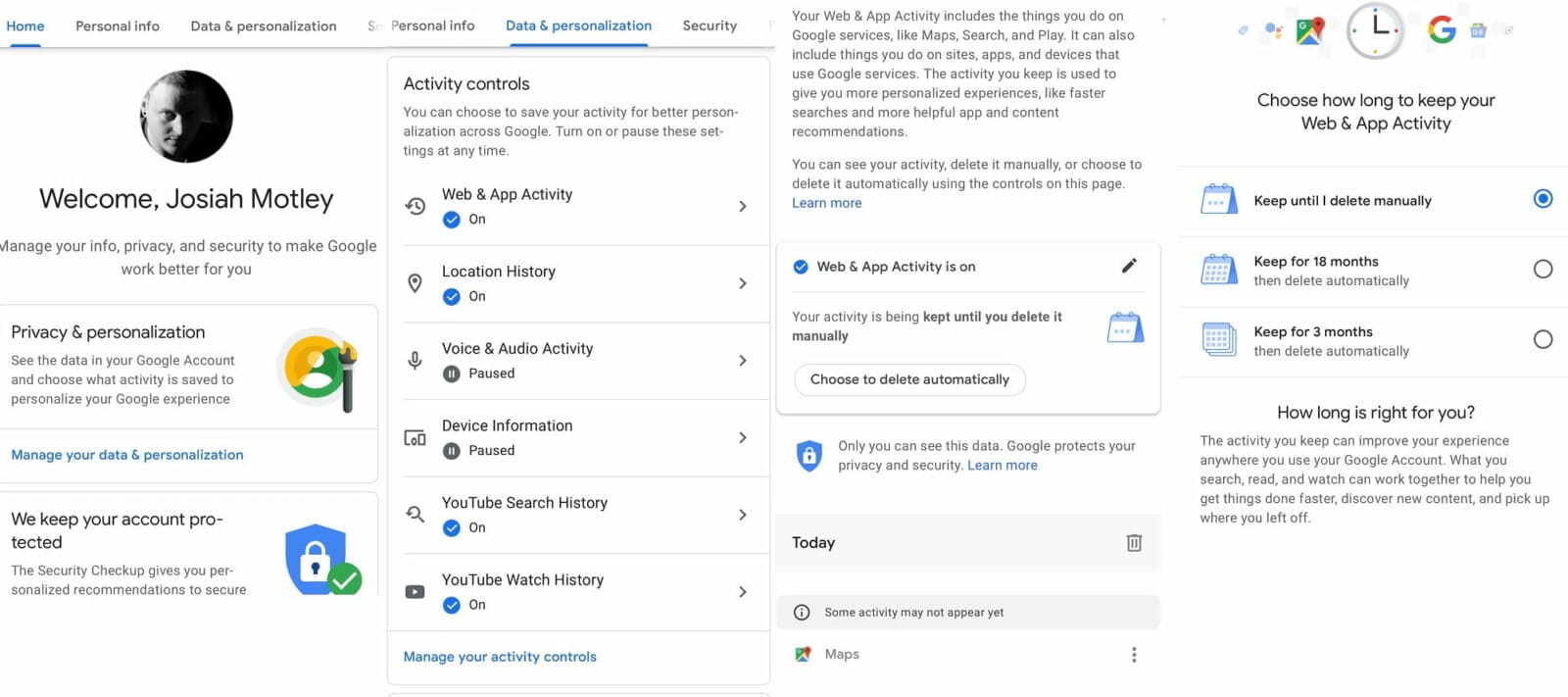 Here's how to change how long Google stores your activity data