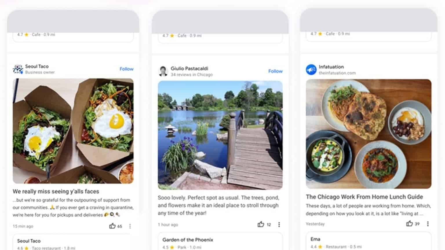 Google has a new Community Feed that highlights local restaurants and more