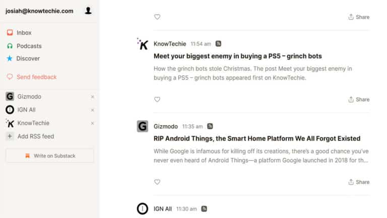 Substack Reader collects all your newsletters and feeds in one place
