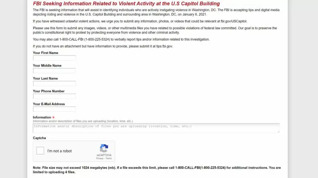How to report the terrorists that stormed the US Capitol to the FBI