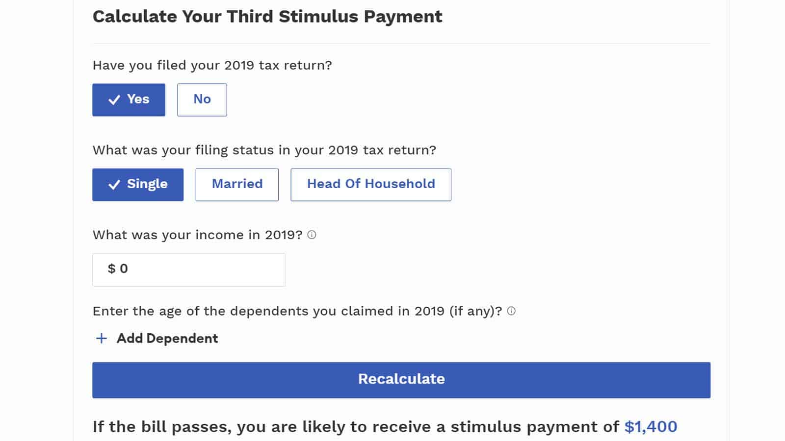 Use this tool to get an estimation of your next (possible) stimulus check