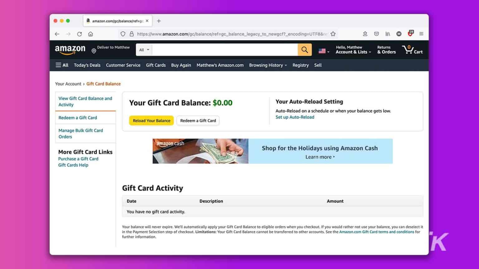 How to check your Amazon gift card balance and reload it