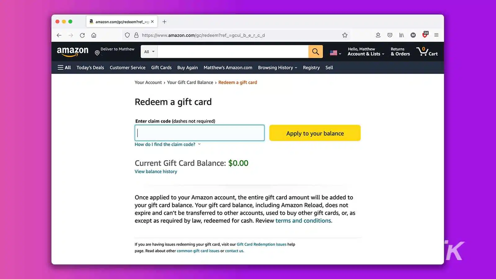 How to redeem an Amazon gift card with the app or website