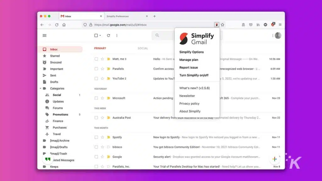 Simplify browser extension makes Gmail slick and functional