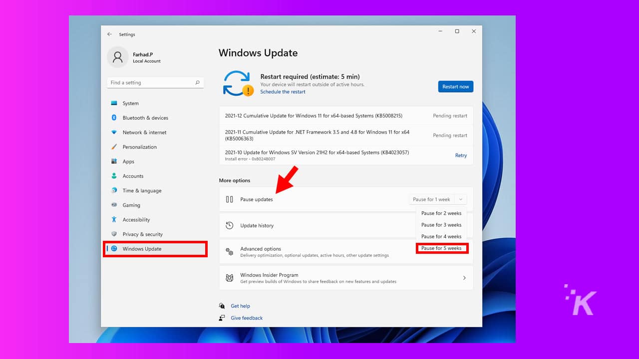 How to turn off automatic updates on Windows 11