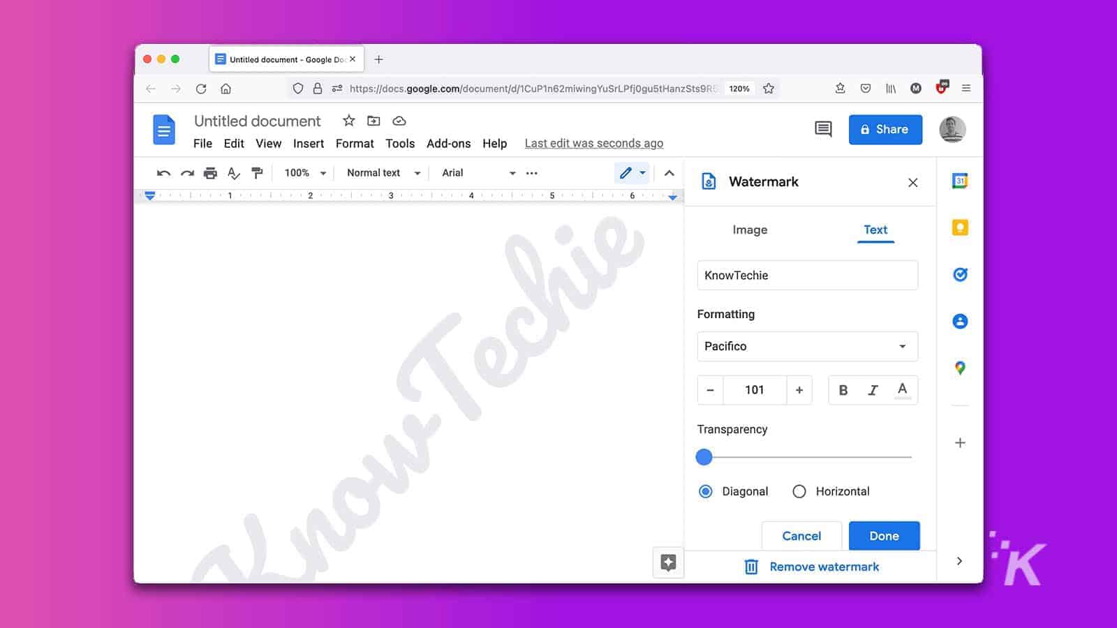 How to watermark a document in Google Docs