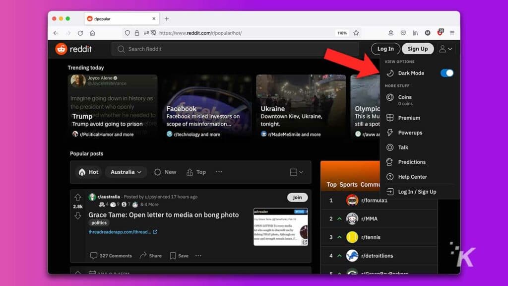 How to turn on Reddit's dark mode