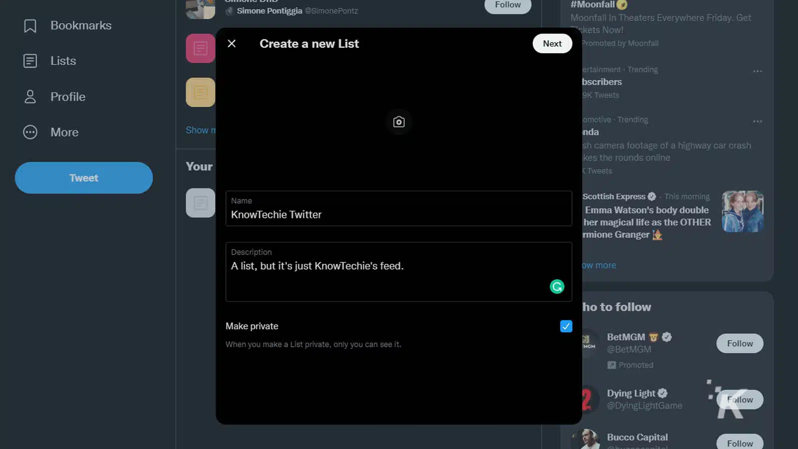 How to create a Twitter List