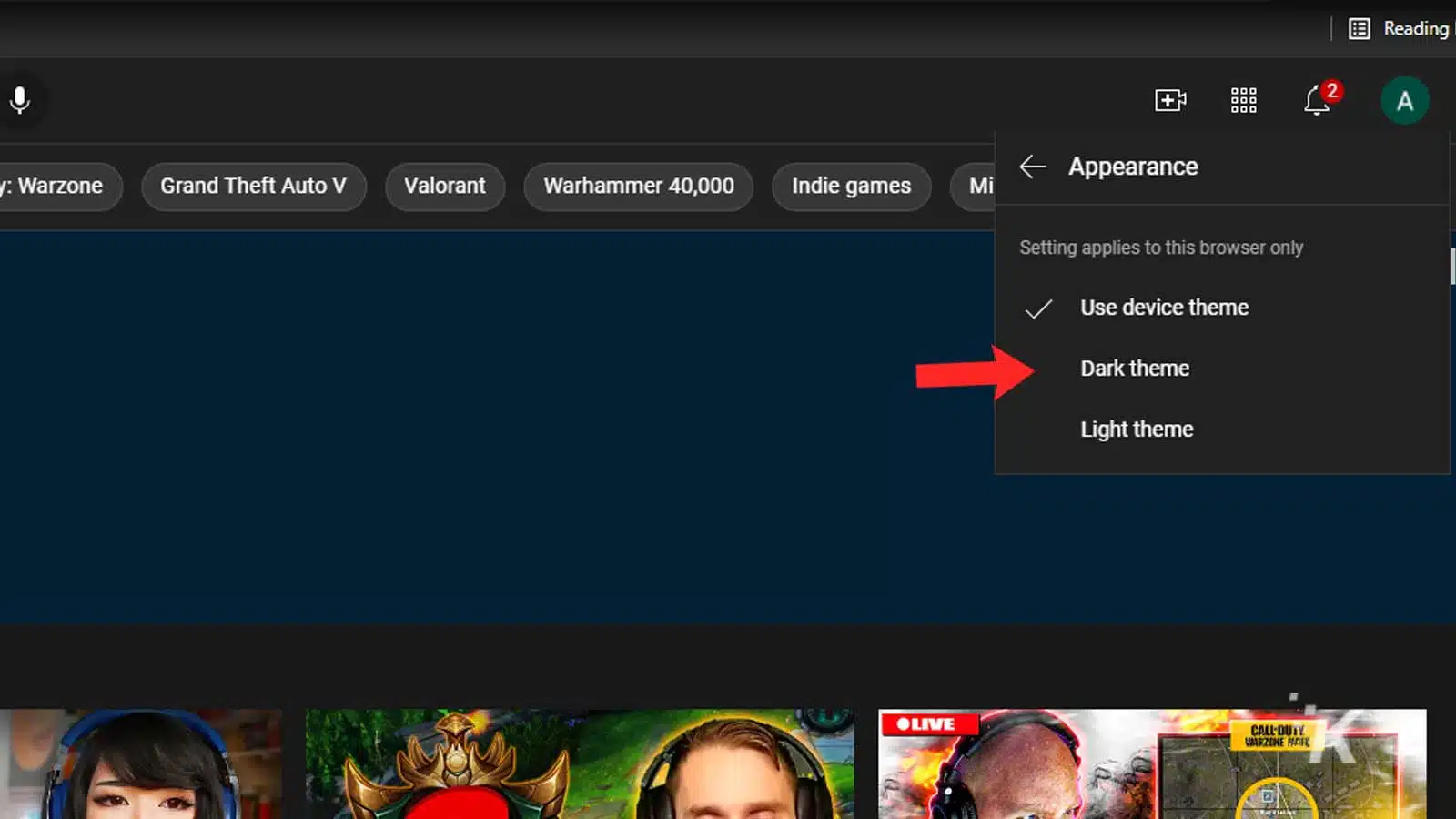 How to turn on YouTube dark mode