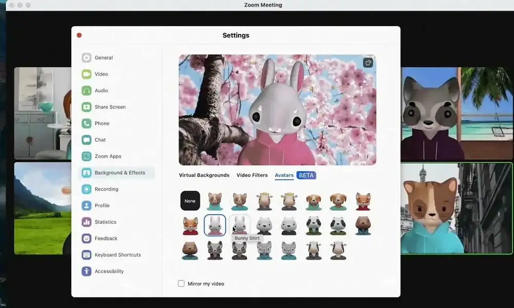 New Zoom avatars replace your face with animals during meetings