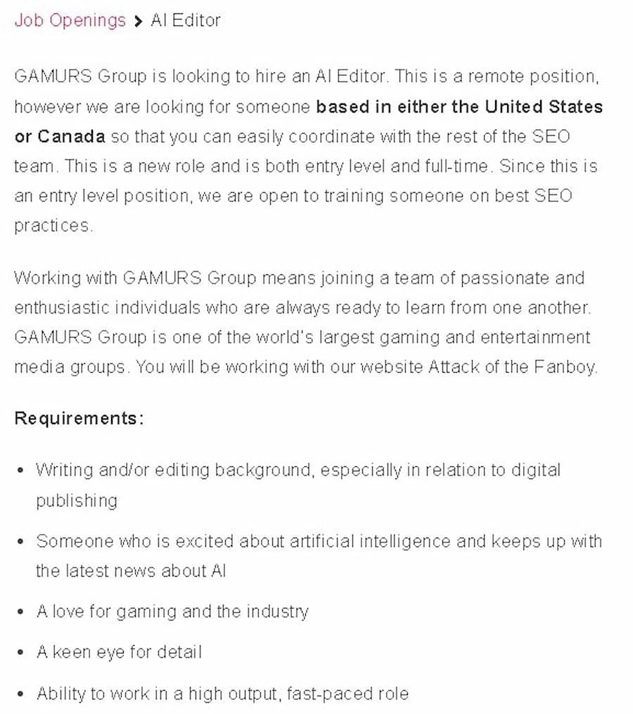 GAMURS Group considers AI Editors instead of human writers